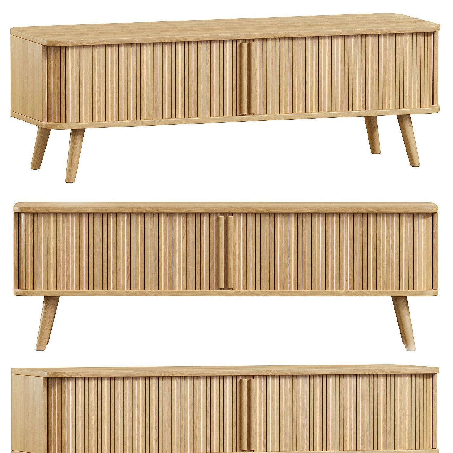 housecosy Oak Slatted TV Unit Fluted Wood Tambour TV Stand 3D model ...