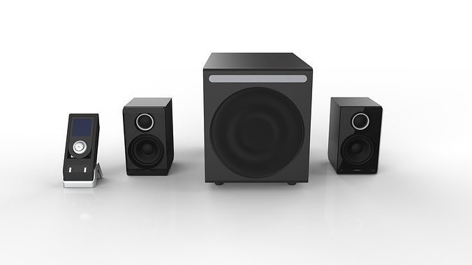 Speaker setup with subwoofer and control unit 3D model | CGTrader
