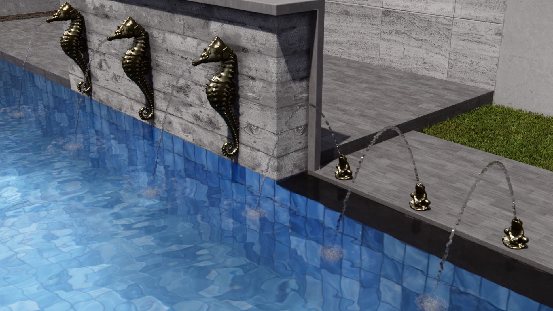 3D model NAT and FRED frogs and seahorse lumion fountains VR / AR / low ...