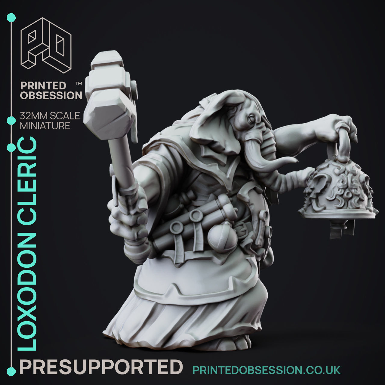 Loxodon Cleric - 3D Printable TTRPG - PRESUPPORTED - 32mm 3D model 3D ...