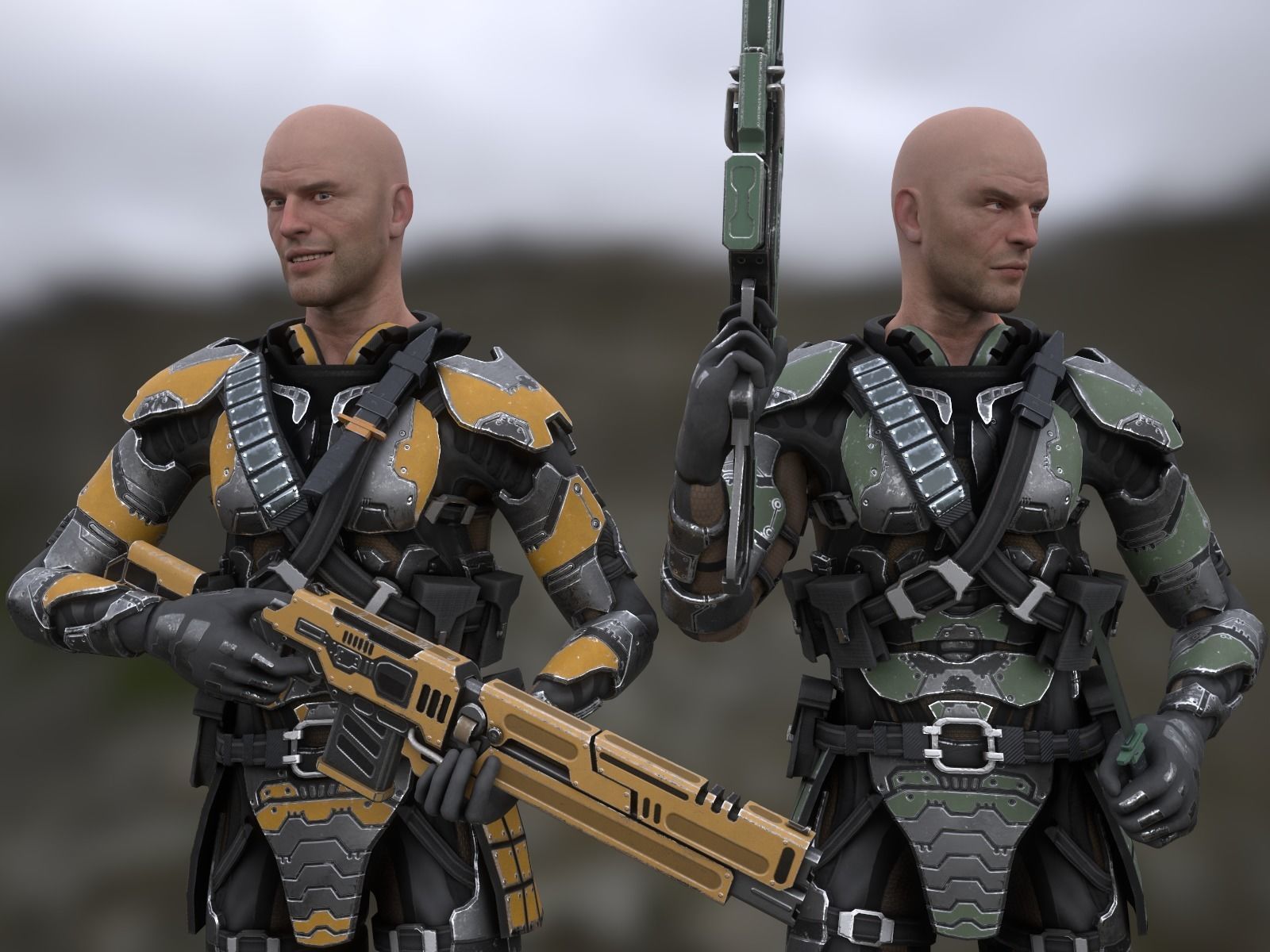 3D model Sci-fi armored human warrior gameready character model VR / AR ...