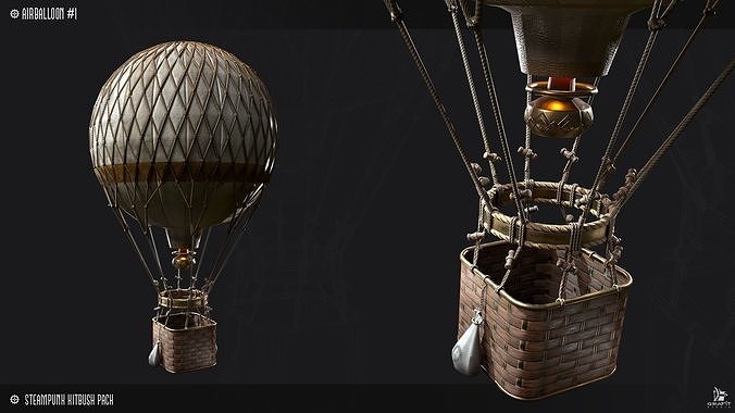 3D model Steampunk Air Balloon Model Game Ready Kitbash Textured VR ...