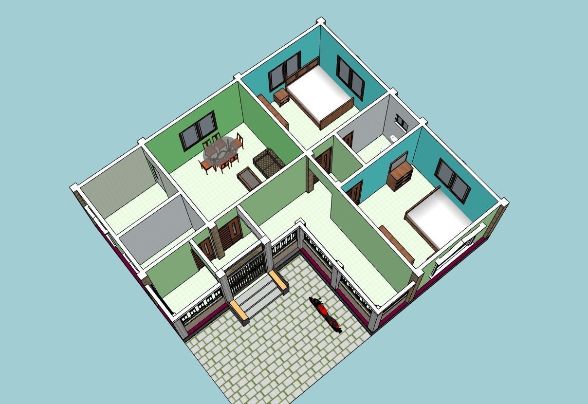 3D model 3 bedroom house design 3bhk house VR / AR / low-poly | CGTrader