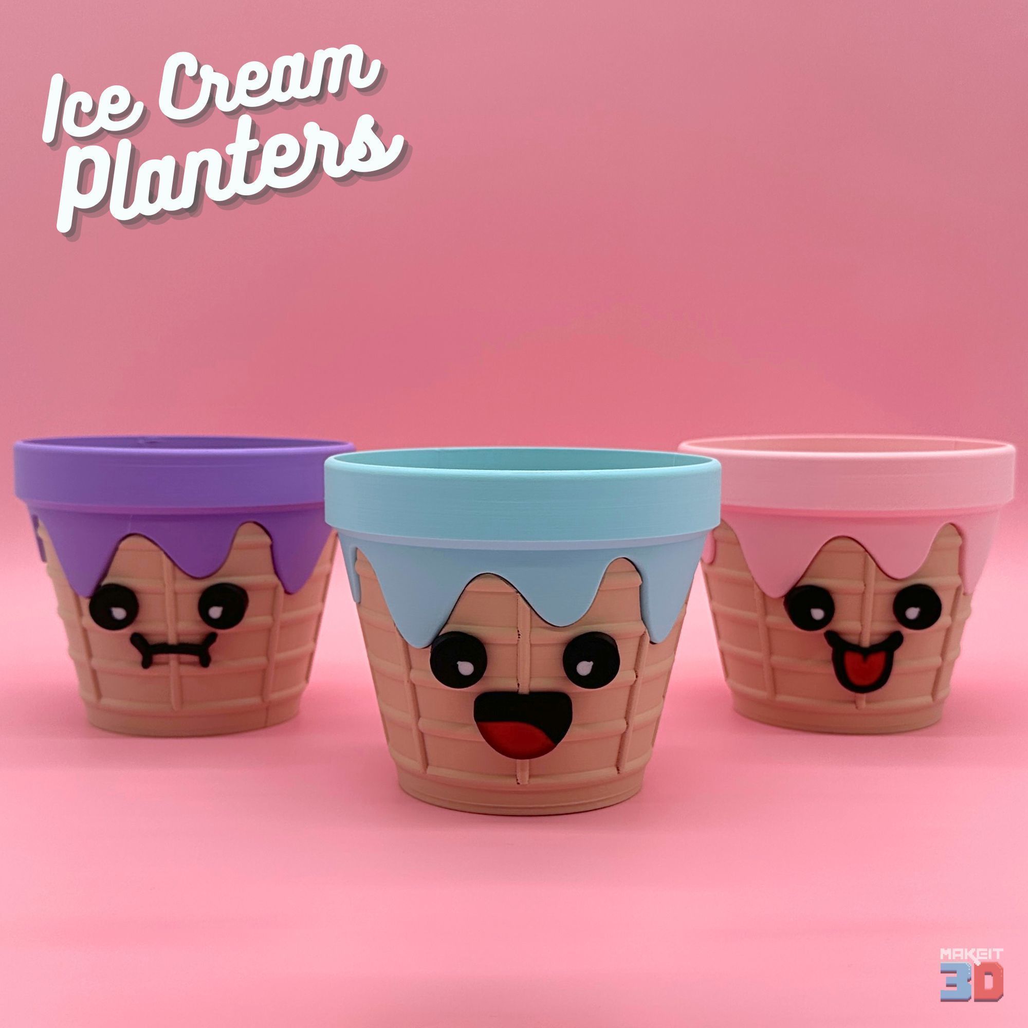 3D Printable Ice Cream Cone Planters STL Files 3D model 3D printable ...