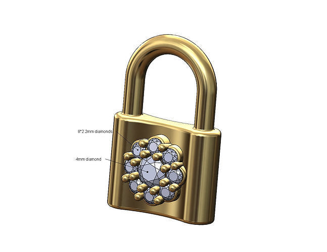 Round diamond cluster curved padlock pendant and charm 3D model 3D ...