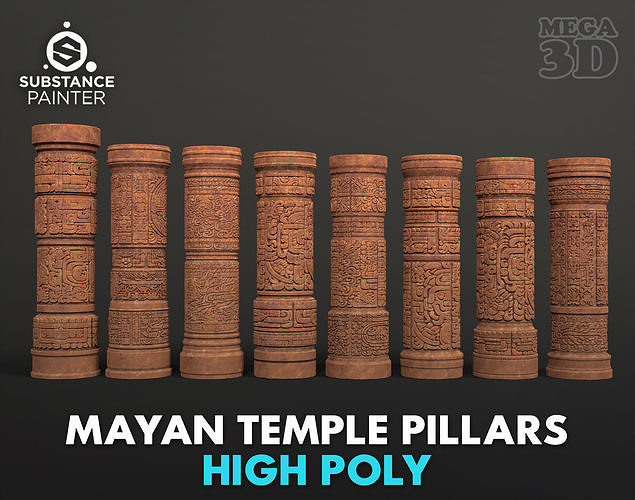High poly Yellow Mayan Temple Pillar 230812 3D model | CGTrader