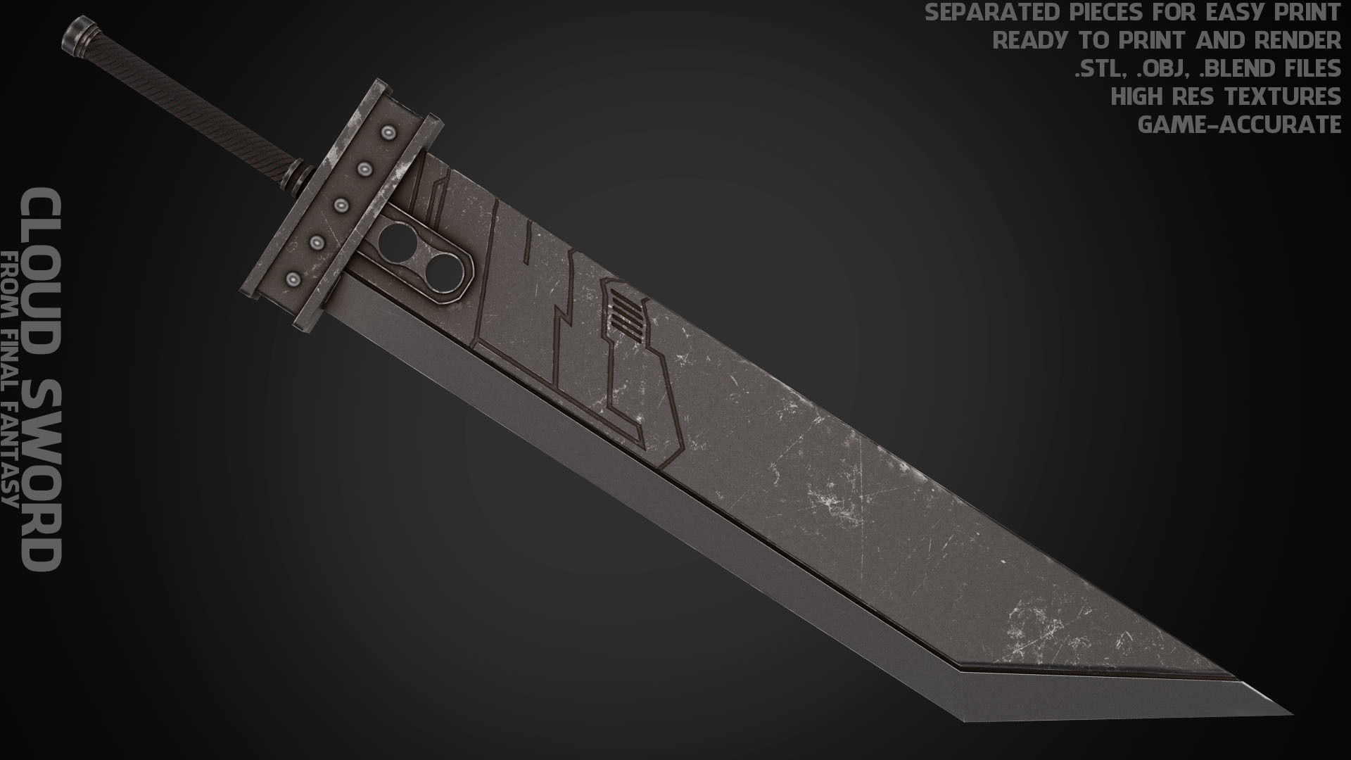 Final Fantasy VII Cloud Buster Sword for Cosplay 3D model 3D printable ...