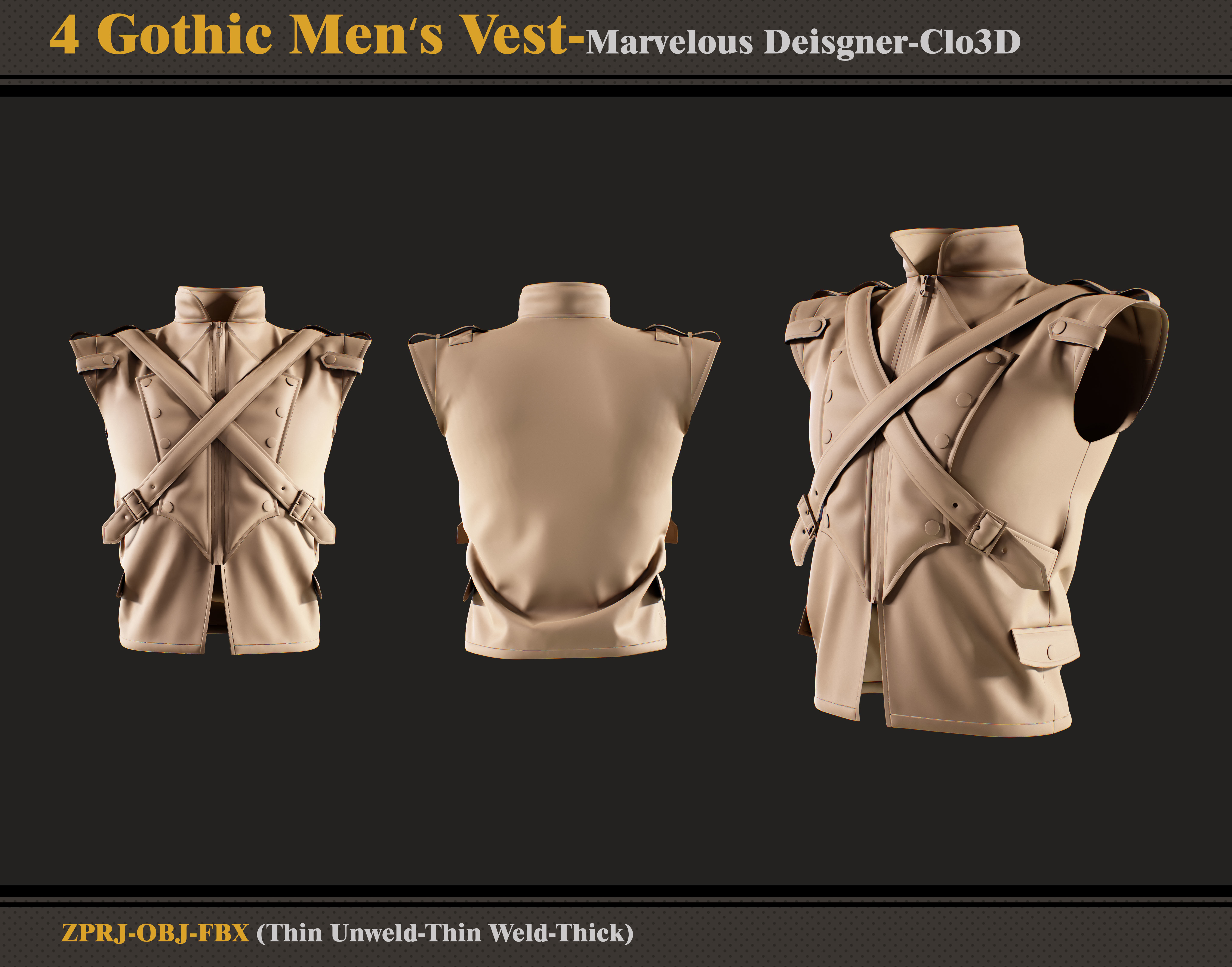 4 Gothic Men Vests-zprj-fbx-obj 3D model | CGTrader