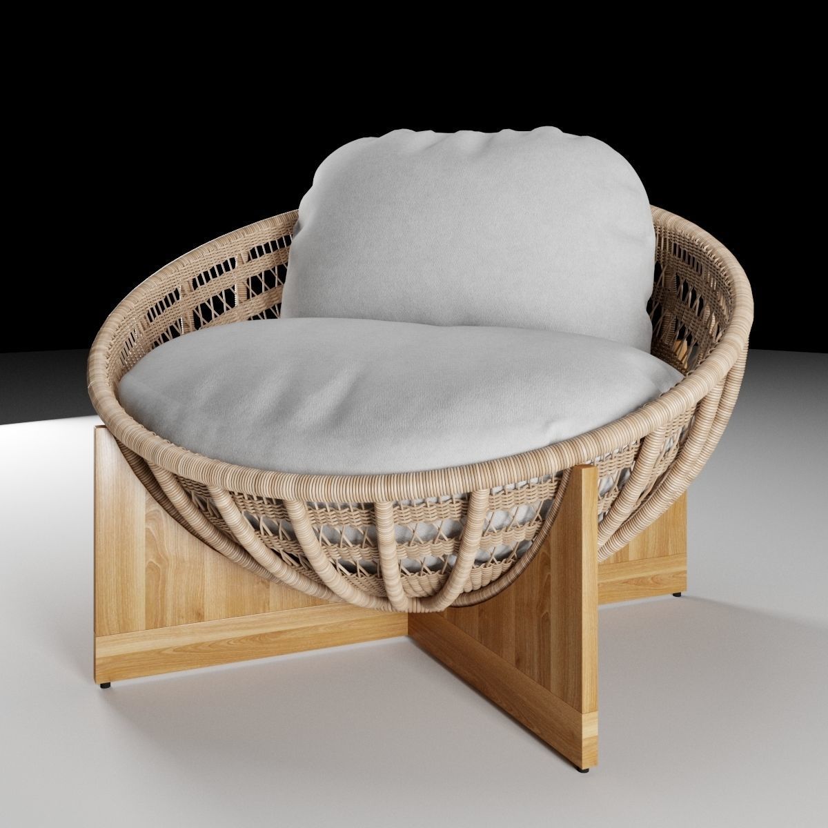 CrateBarrel Masha rattan and teak outdoor lounge chair 3D model | CGTrader