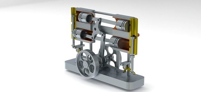 4 cylinder steam engine with rocking crosshead 3D model | CGTrader