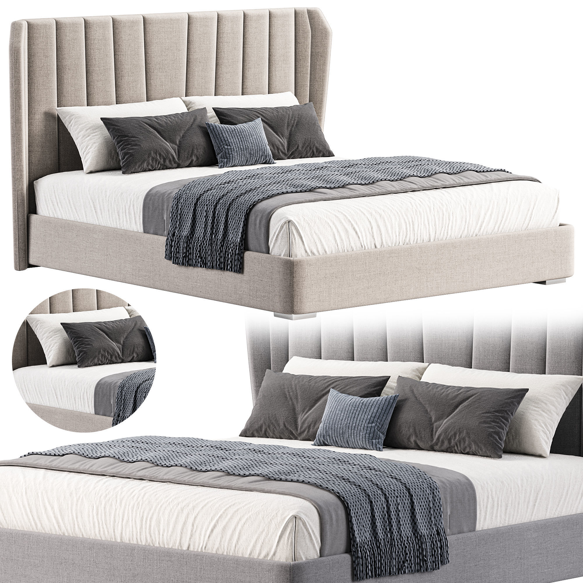 Bed with bars finish matt beige lacquer 3D model | CGTrader