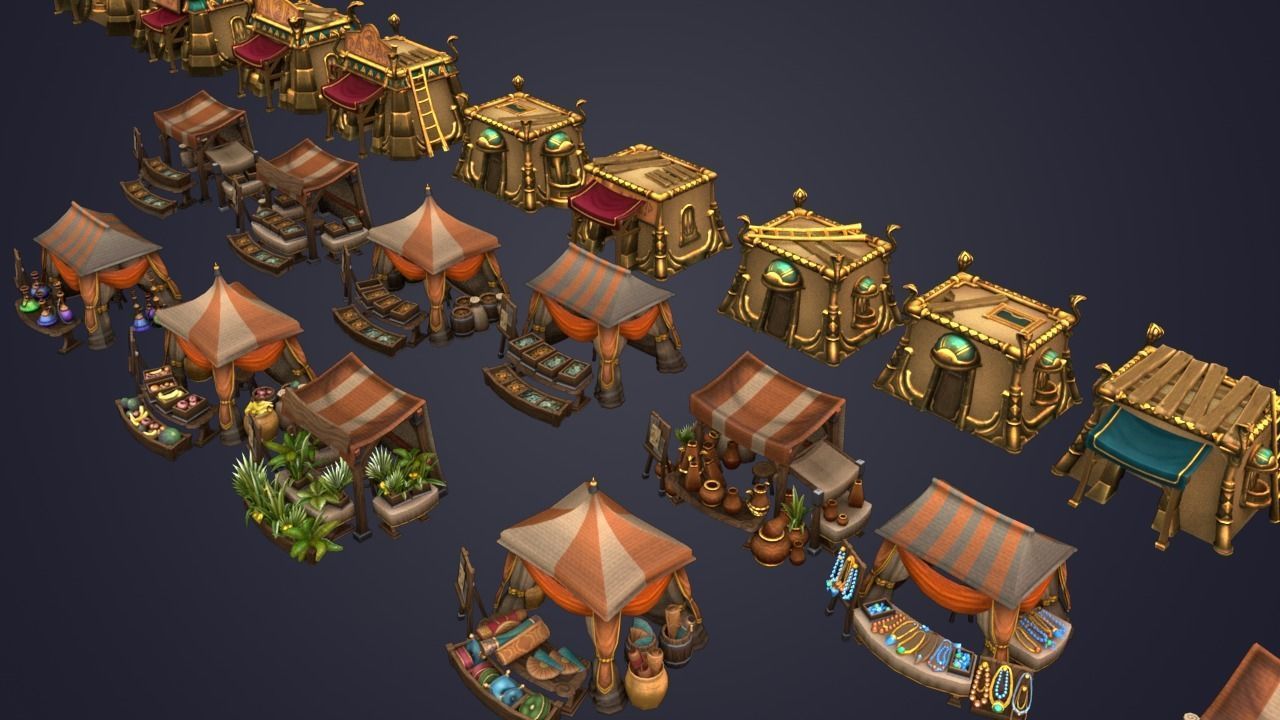 3D model Medieval Market Vegetable Stalls Tent Pack VR / AR / low-poly ...