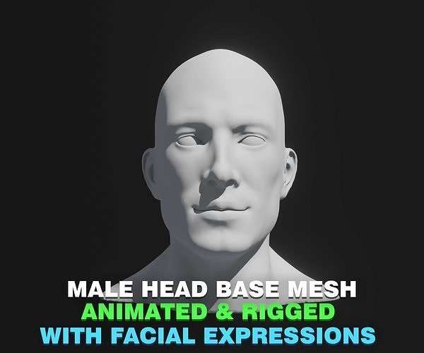 Male Head Base Mesh 3D Model Animated with Facial Expressions 3D model ...
