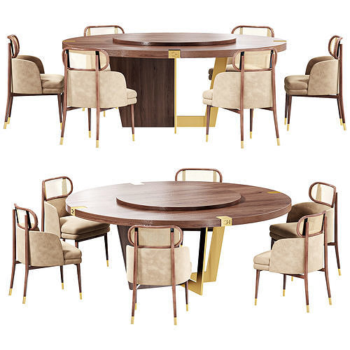 Contemporary Fixed Round Table and Carter Dining Chair 3D model | CGTrader