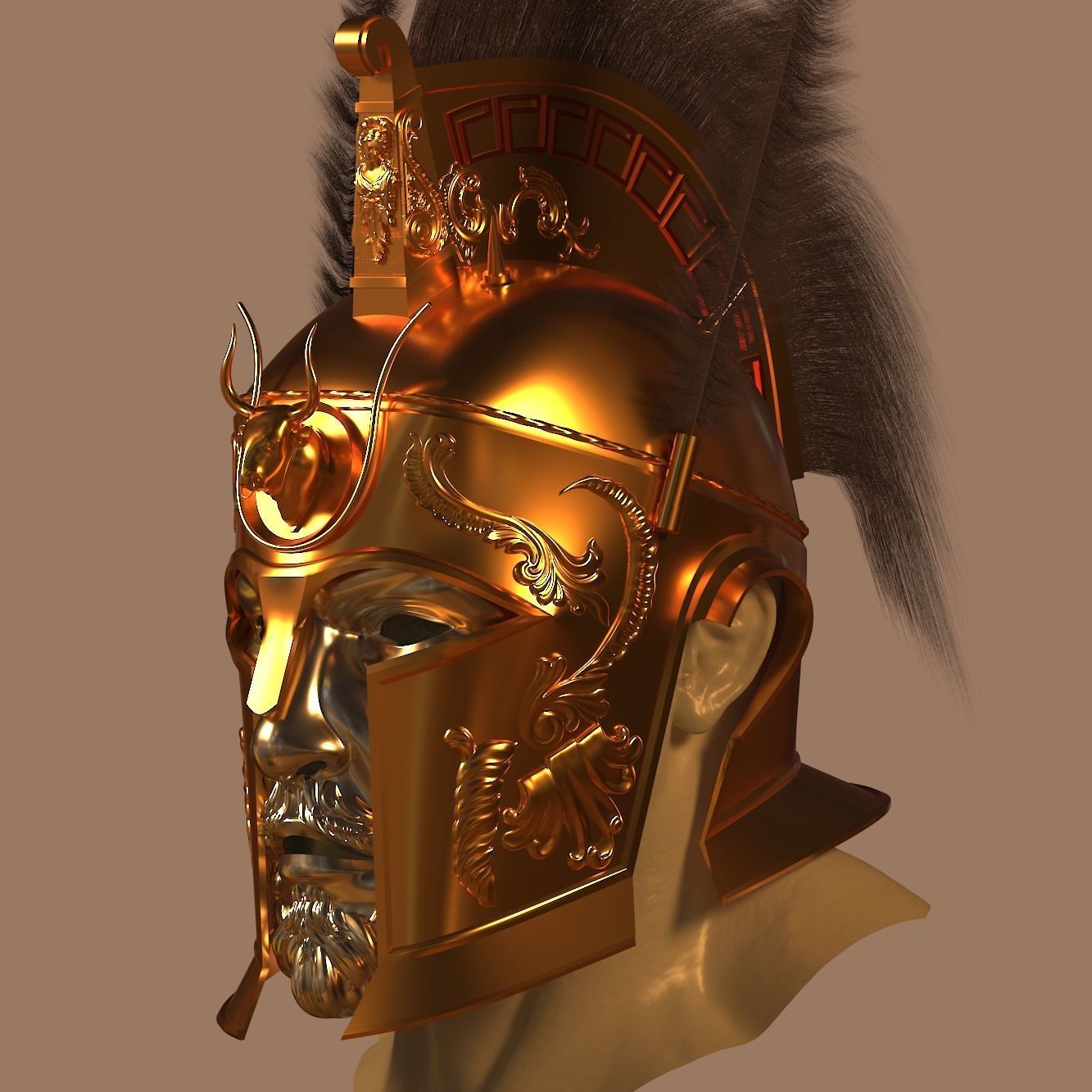 Ceremonial Corinthian - Roman Style General Helmet with Mask 3D model ...