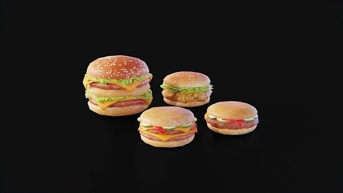 3D model Burger fast food pack meat bun cheese VR / AR / low-poly ...
