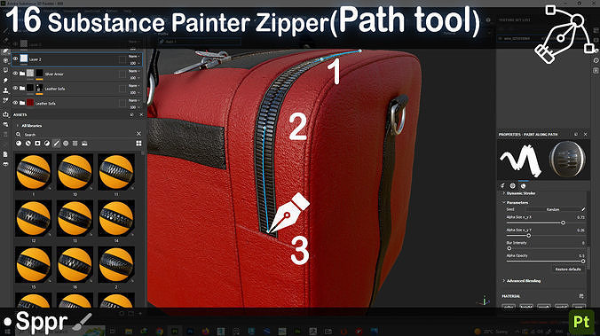 16 Substance painter Zipper path tool Vol 08 3D model | CGTrader