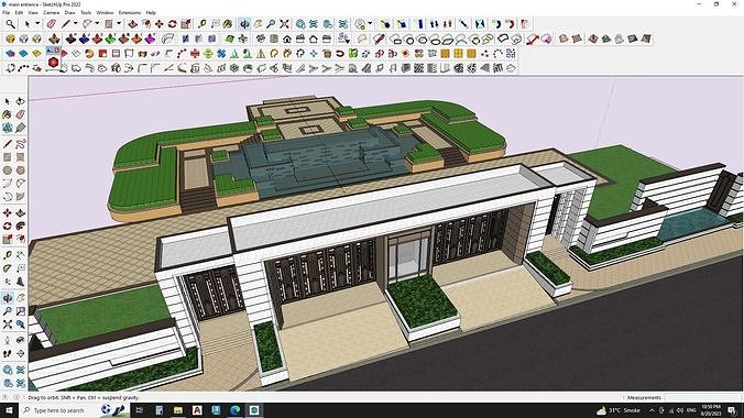 Main entrance gate with water fountain landscape 3D model | CGTrader