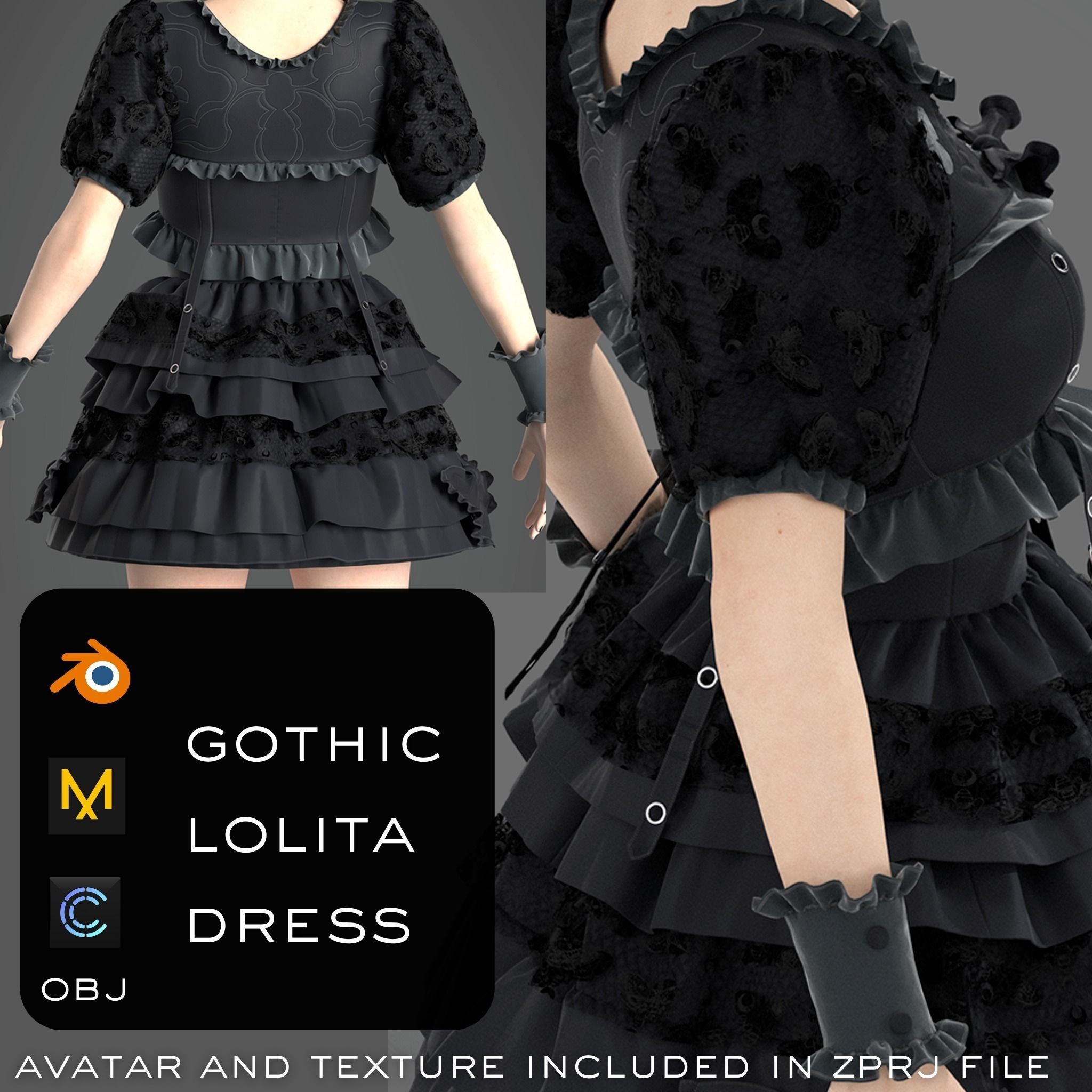 Gothic Lolita Dress 3D model | CGTrader