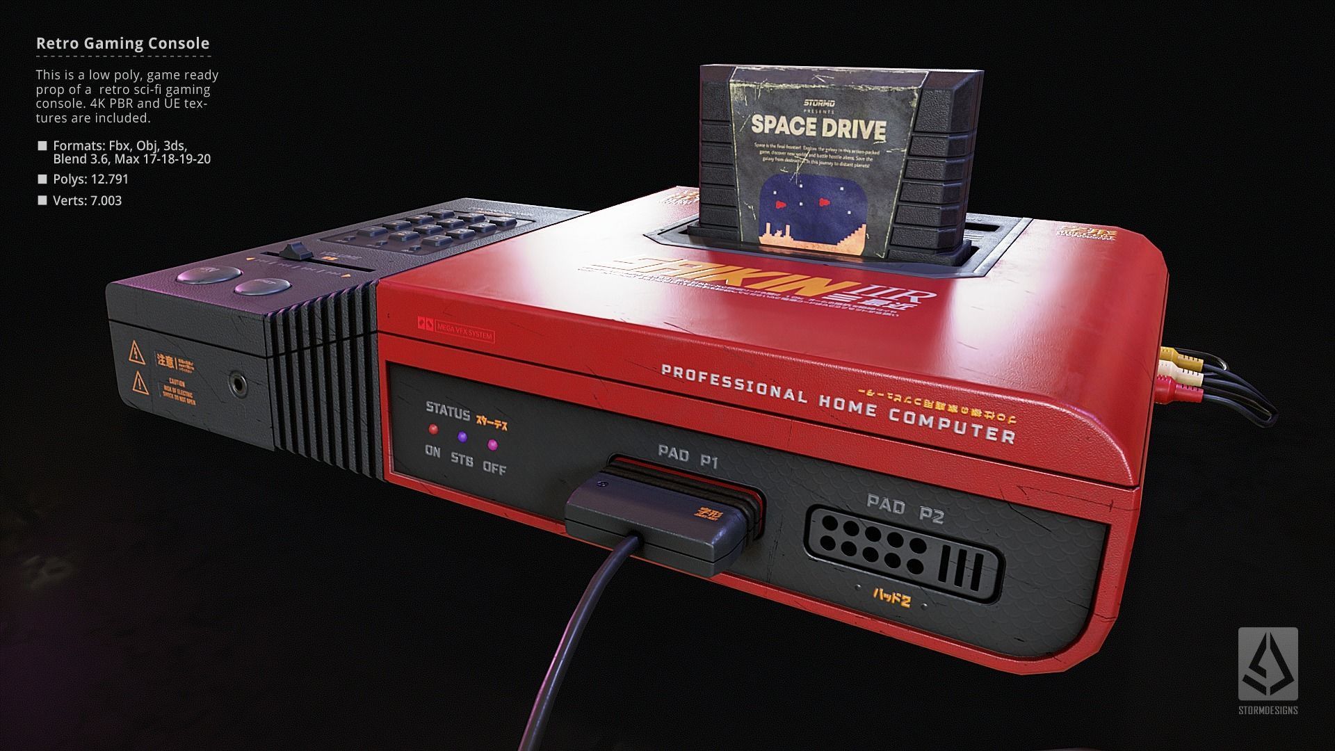 3D model Retro Sci-Fi Japanese Gaming Console UE5 Low Poly PBR VR / AR ...