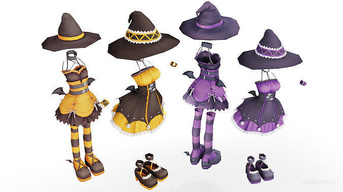 3D model Rigged Spooky Halloween Witch Costumes Collection VR / AR ...