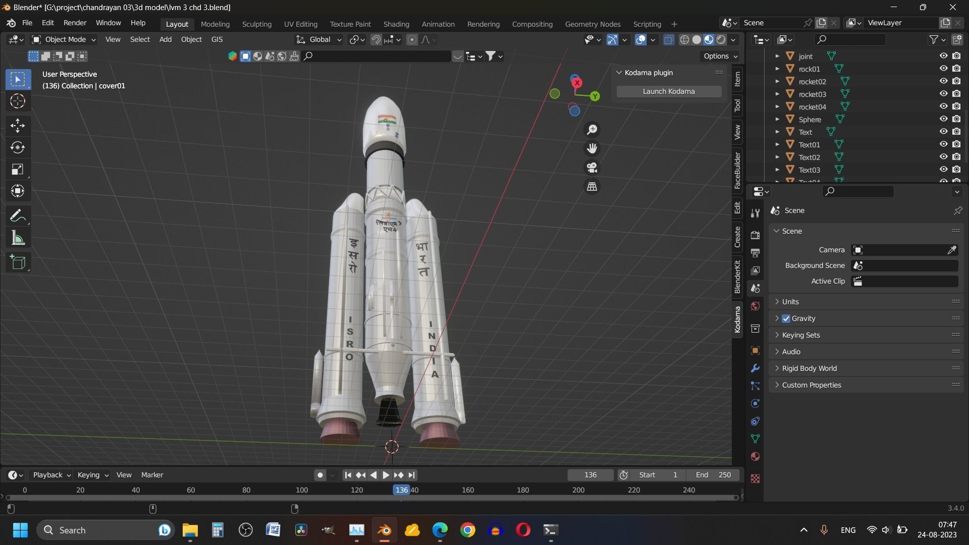3D model ISRO LVM 3 ROCKET ALONG WITH CHANDRAYAAN 3 MODULES VR / AR ...