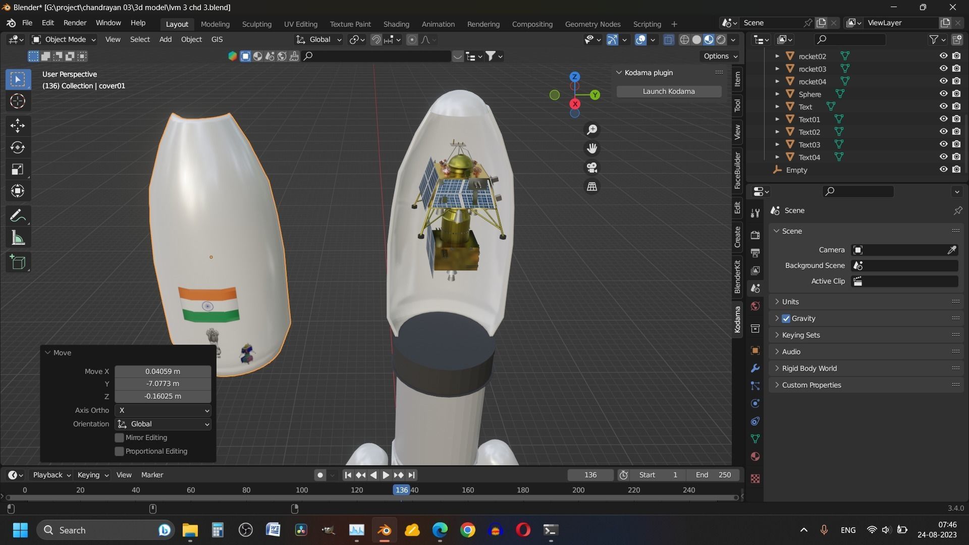 3D model ISRO LVM 3 ROCKET ALONG WITH CHANDRAYAAN 3 MODULES VR / AR ...