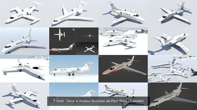 3D Model Collection 5 Static General Aviation Business Jet Pack Blank ...