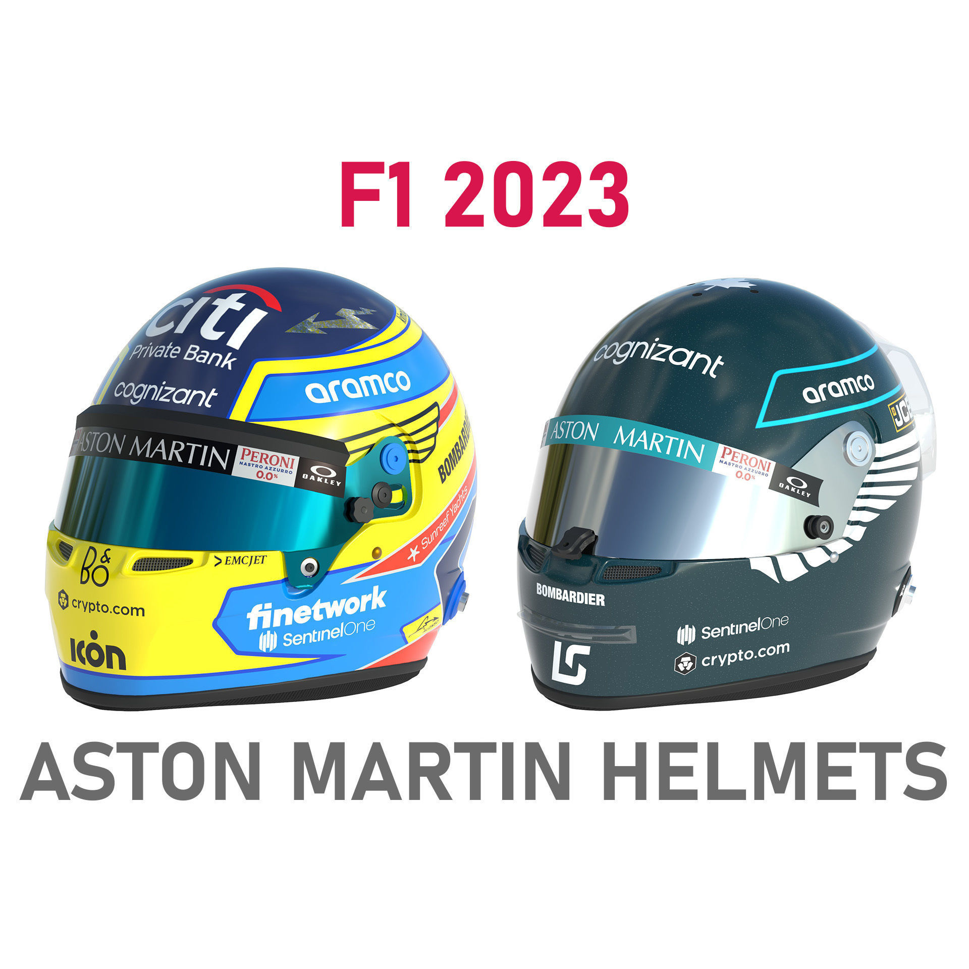 3D model F1 Aston Martin Helmets 2023 VR / AR / low-poly | CGTrader