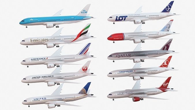 3D model Bundle Boeing 787 Dreamliner 10 Pack VR / AR / low-poly | CGTrader