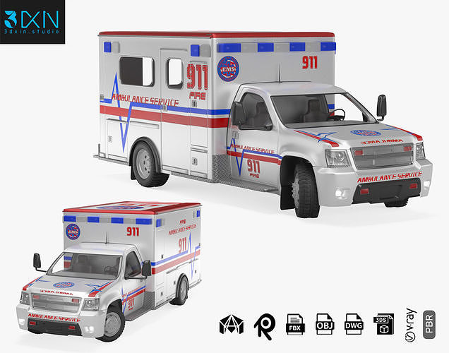 Emergency Ambulance Truck 2in1 vehicle car 3D model | CGTrader