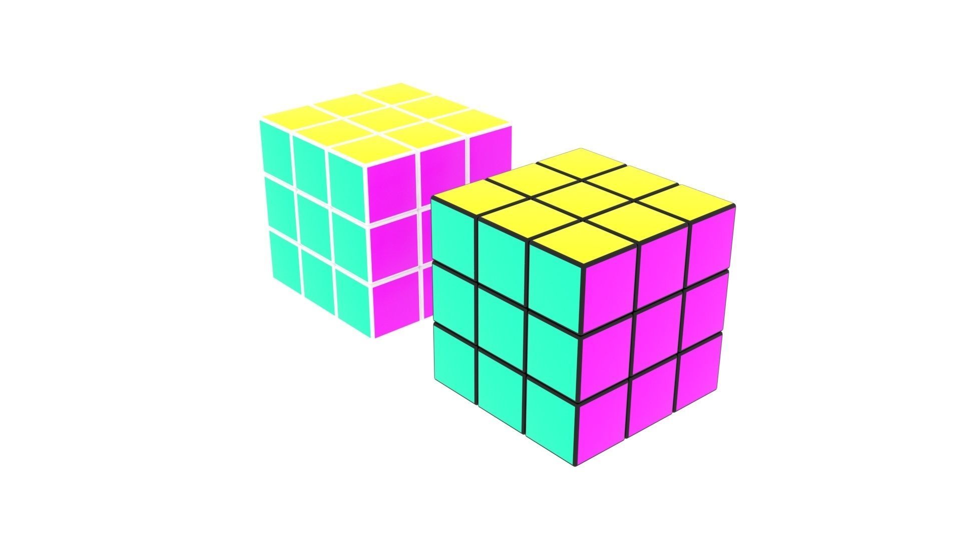 CMYK Colored Rubiks Cubes 3D model | CGTrader
