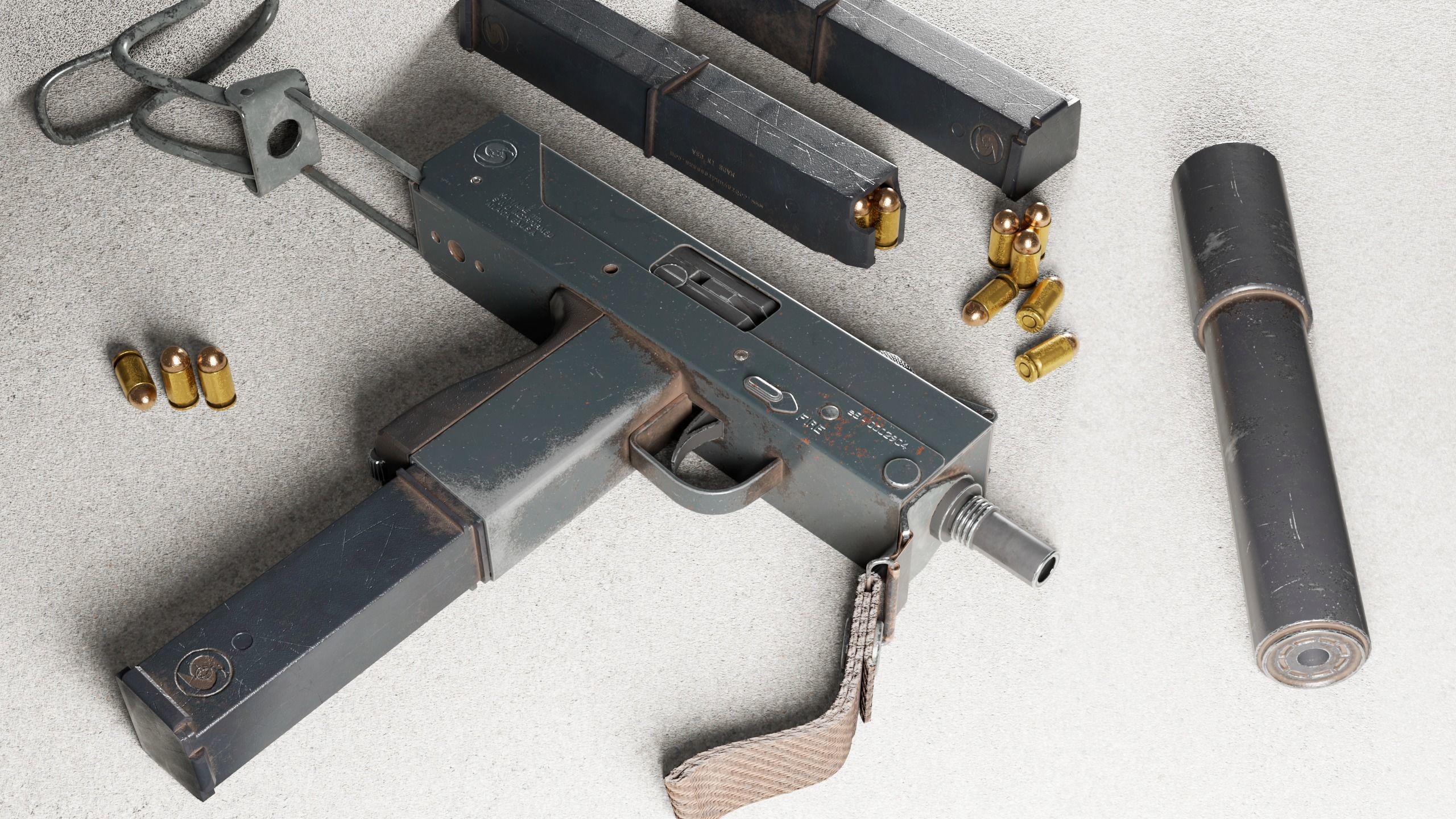 3D model Ingram MAC-11 with plastic magazine and supressor VR / AR ...