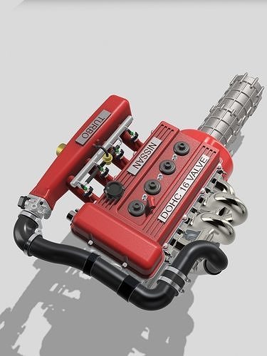 FJ20 FJ24 Turbo engine complete with gearbox N accessories 3D model 3D ...