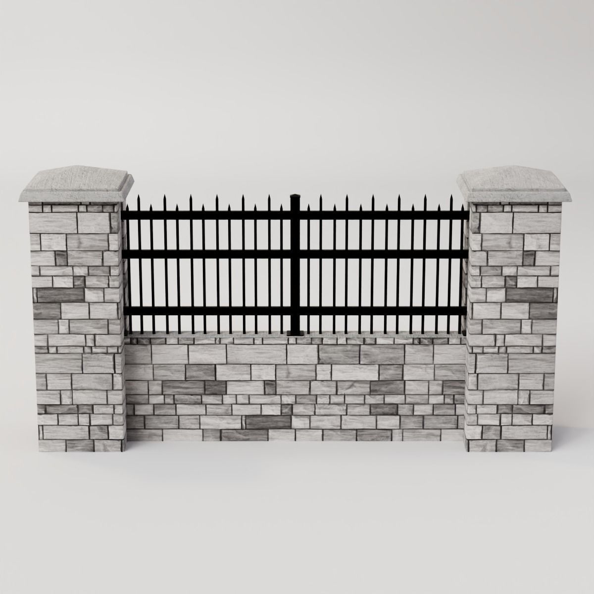 3D model Modular Fence Kit - Faux Stone and Metal Fence VR / AR / low ...
