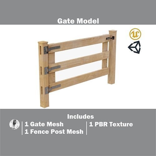3D model Modular Fence Gate - 3-Rail Estate Fence Gate VR / AR / low ...