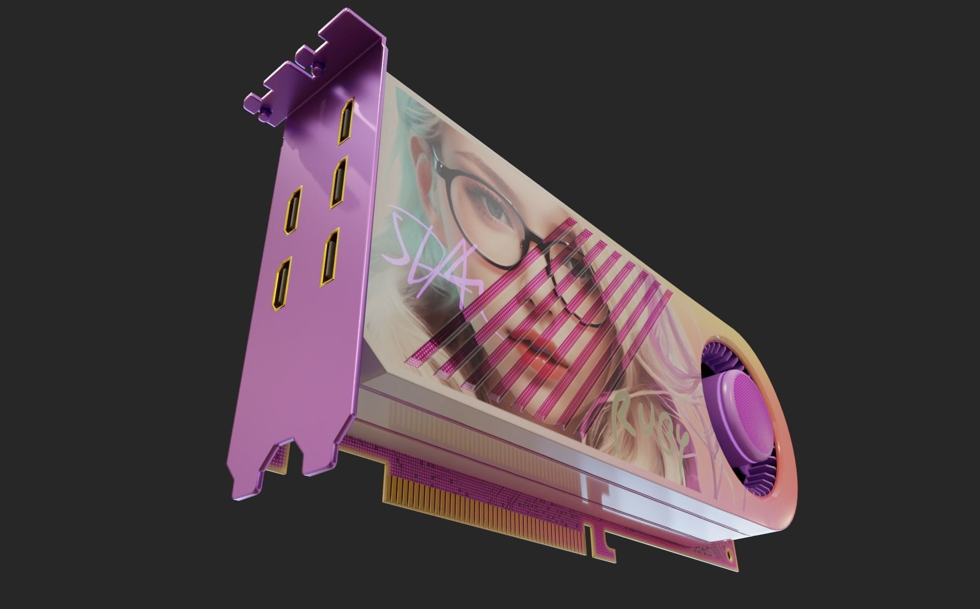 3D model Gpu girl theme colorful pink vga rgb pink video card VR / AR ...