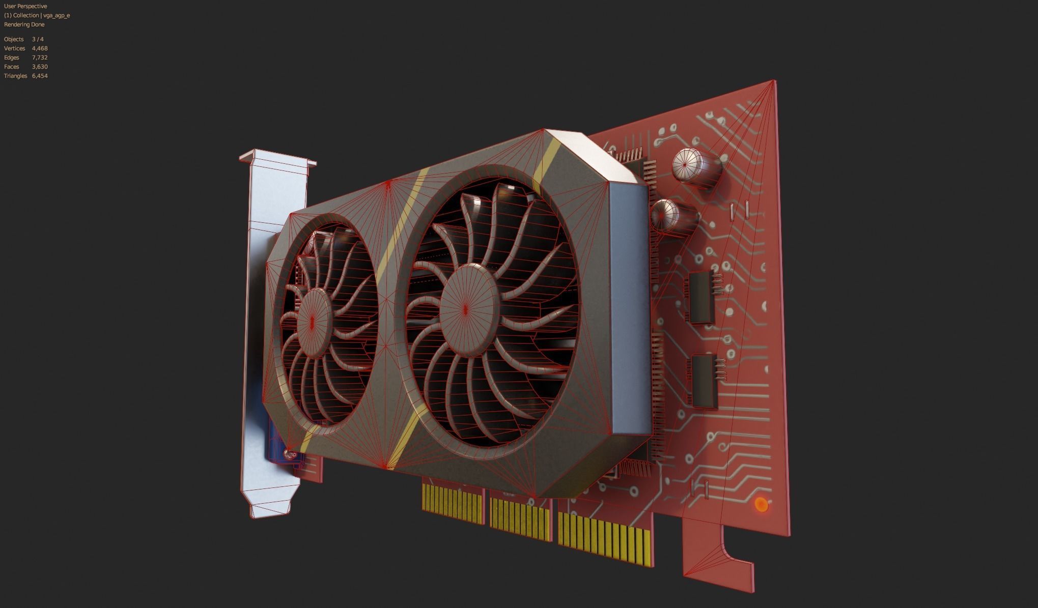 3D model dual fan gpu video card lowpoly game ready red circuit VR / AR ...