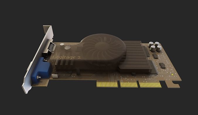 3D model video card brown style gpu retro computer part vga agp VR / AR ...