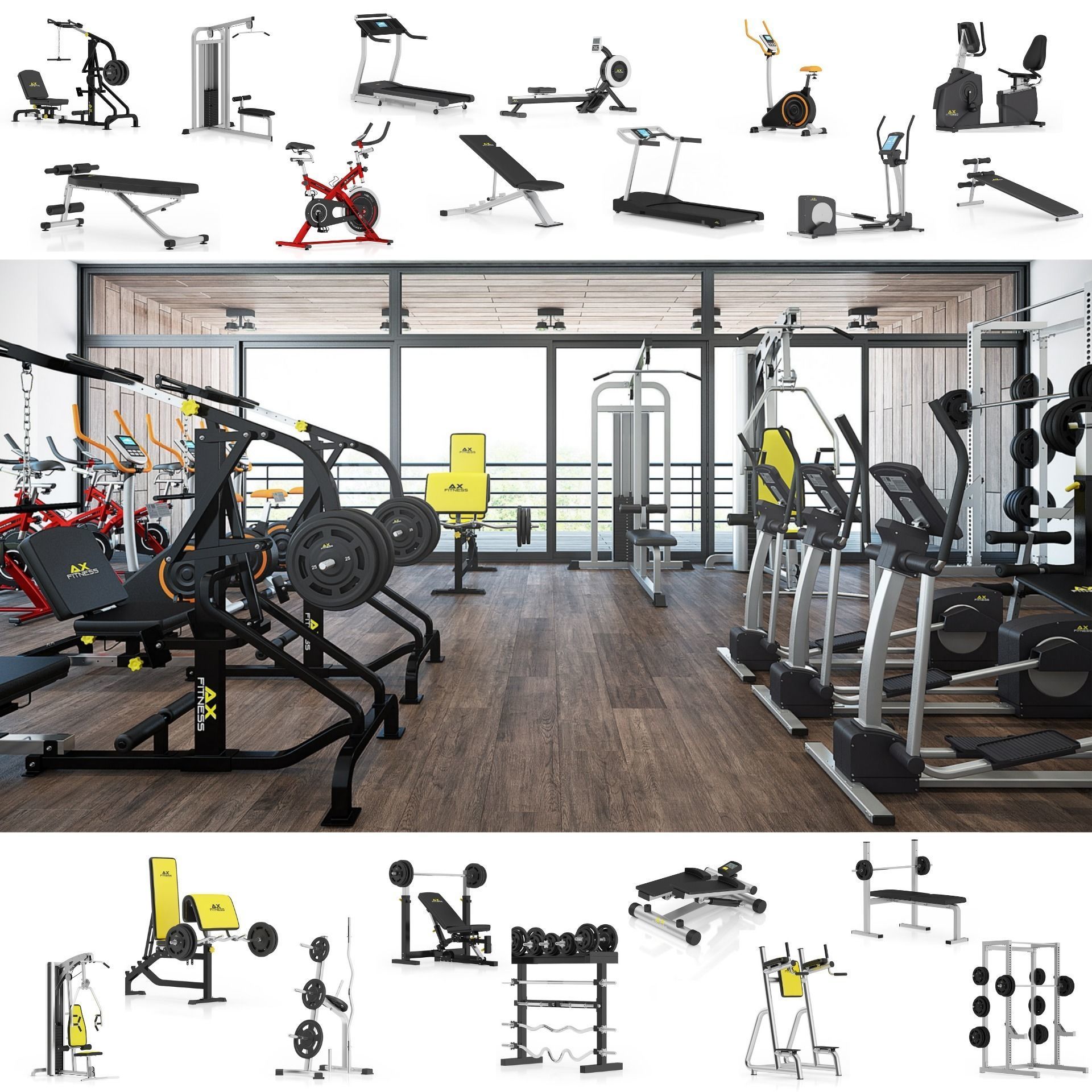 Gym Equipment Set 3D model | CGTrader