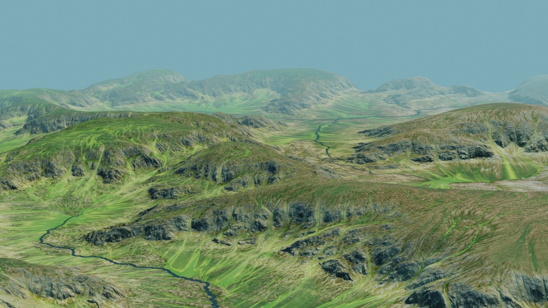 Grass Rock Hills Valley Landscape 3D model | CGTrader