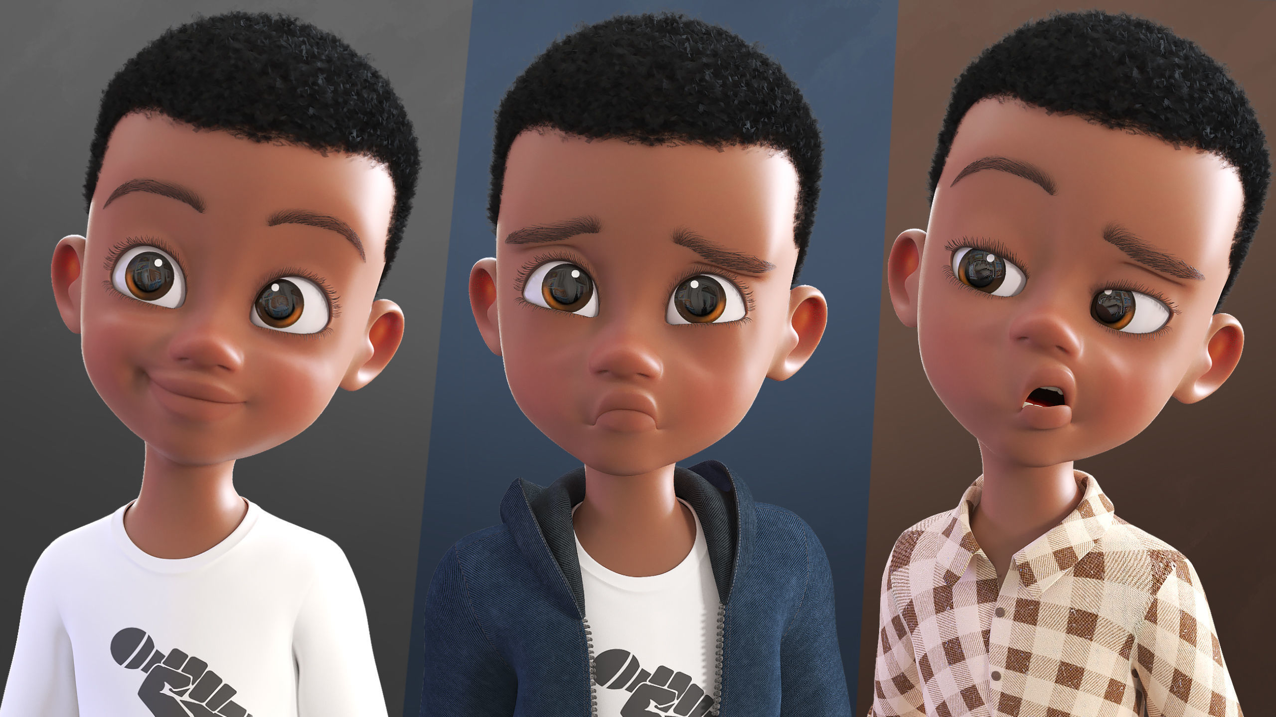 Cartoon Afro Family Pack - 3d Rigged Characters 3D model rigged | CGTrader