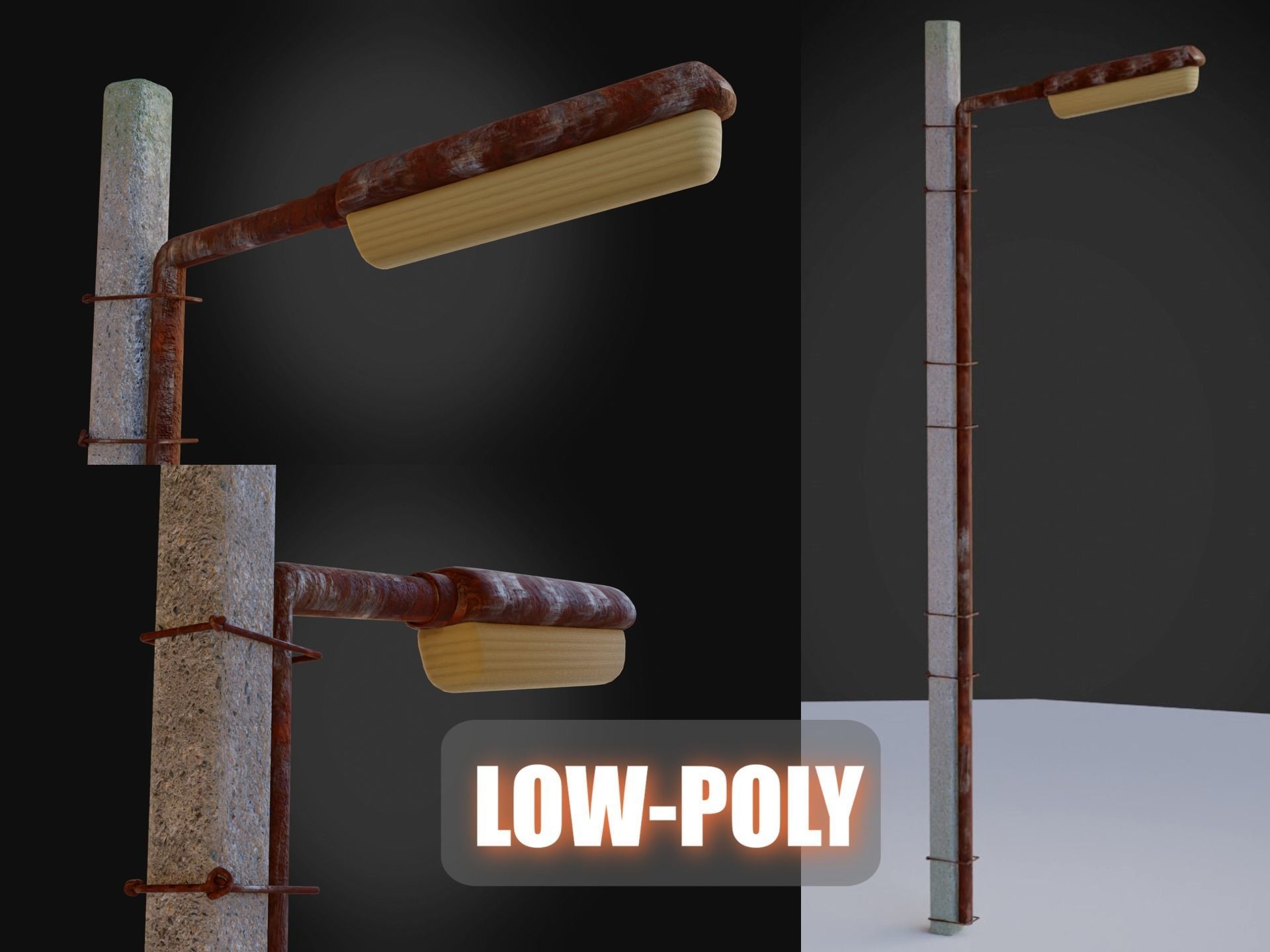 3D model Old dirty village street lamp post VR / AR / low-poly | CGTrader