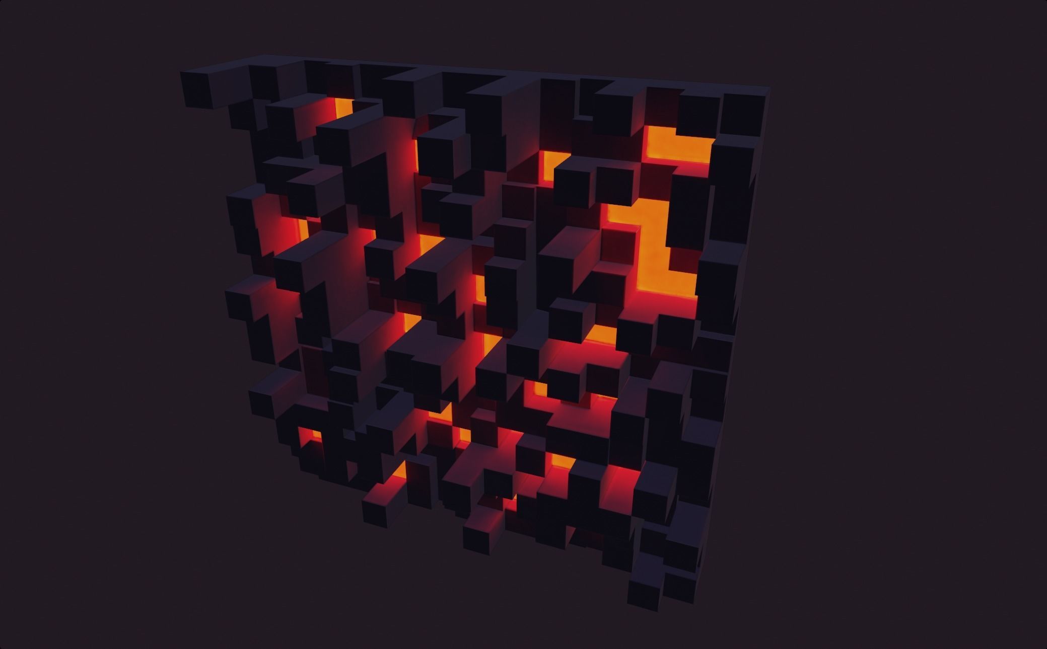 3D model minecraft lava blocks lamp emissive style wall red fire style ...
