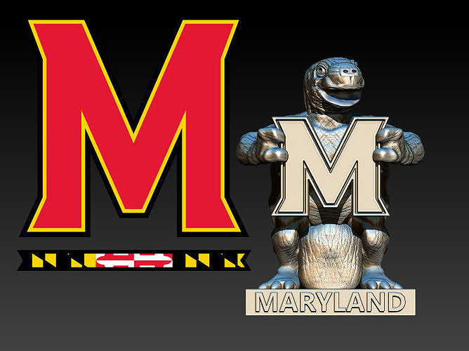 UNIVERSITY OF MARYLAND MASCOT - TURTLE and M LOGO 3D model 3D printable ...