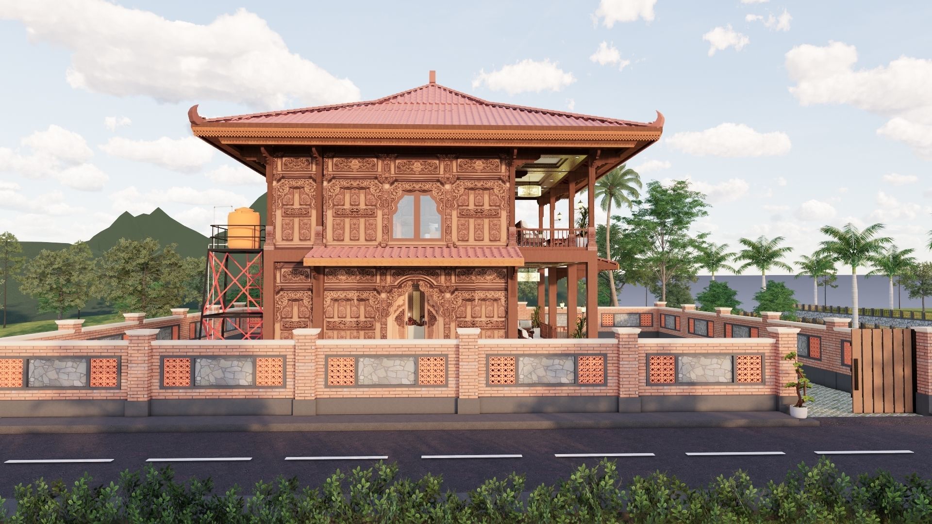 Luxury Wooden Traditional Carving Joglo House Design 2 Floor 3D model ...