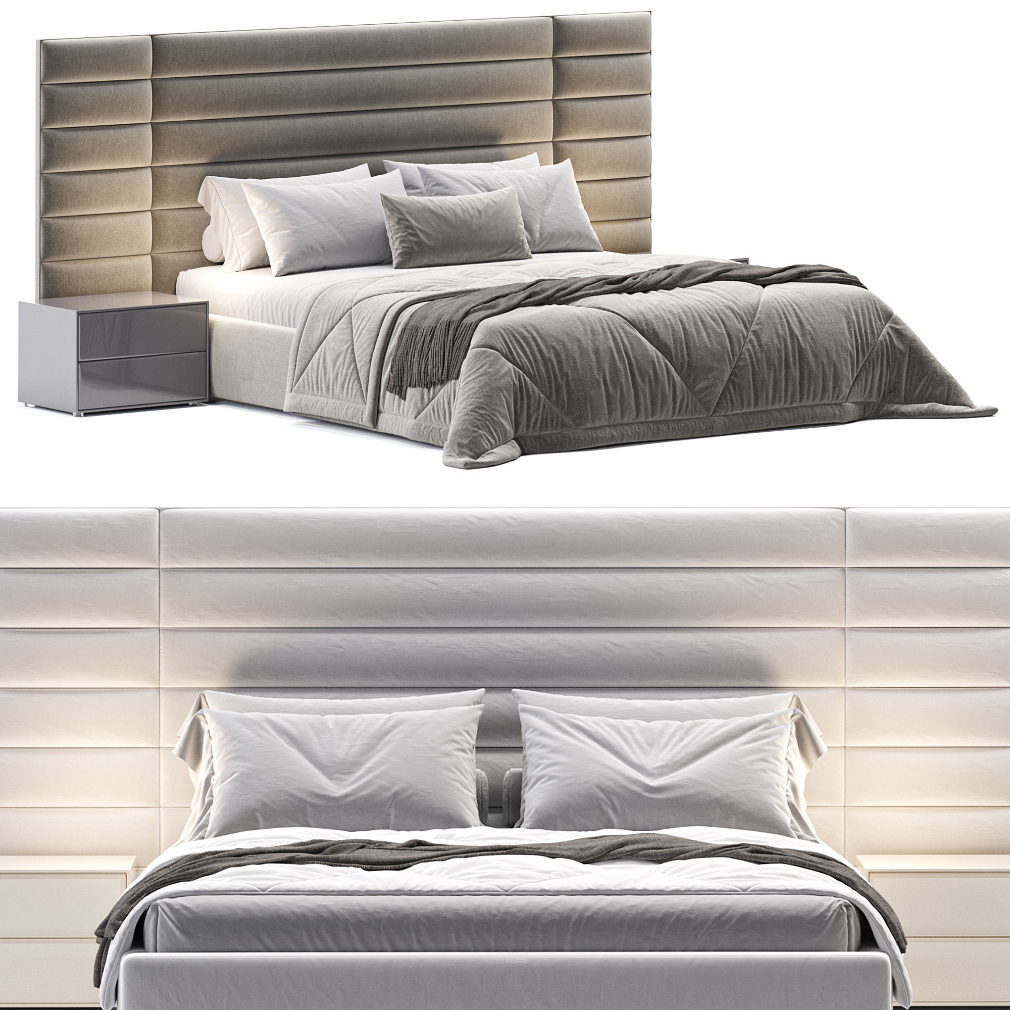 leland wide headboard upholstered line panel bed 3D model | CGTrader