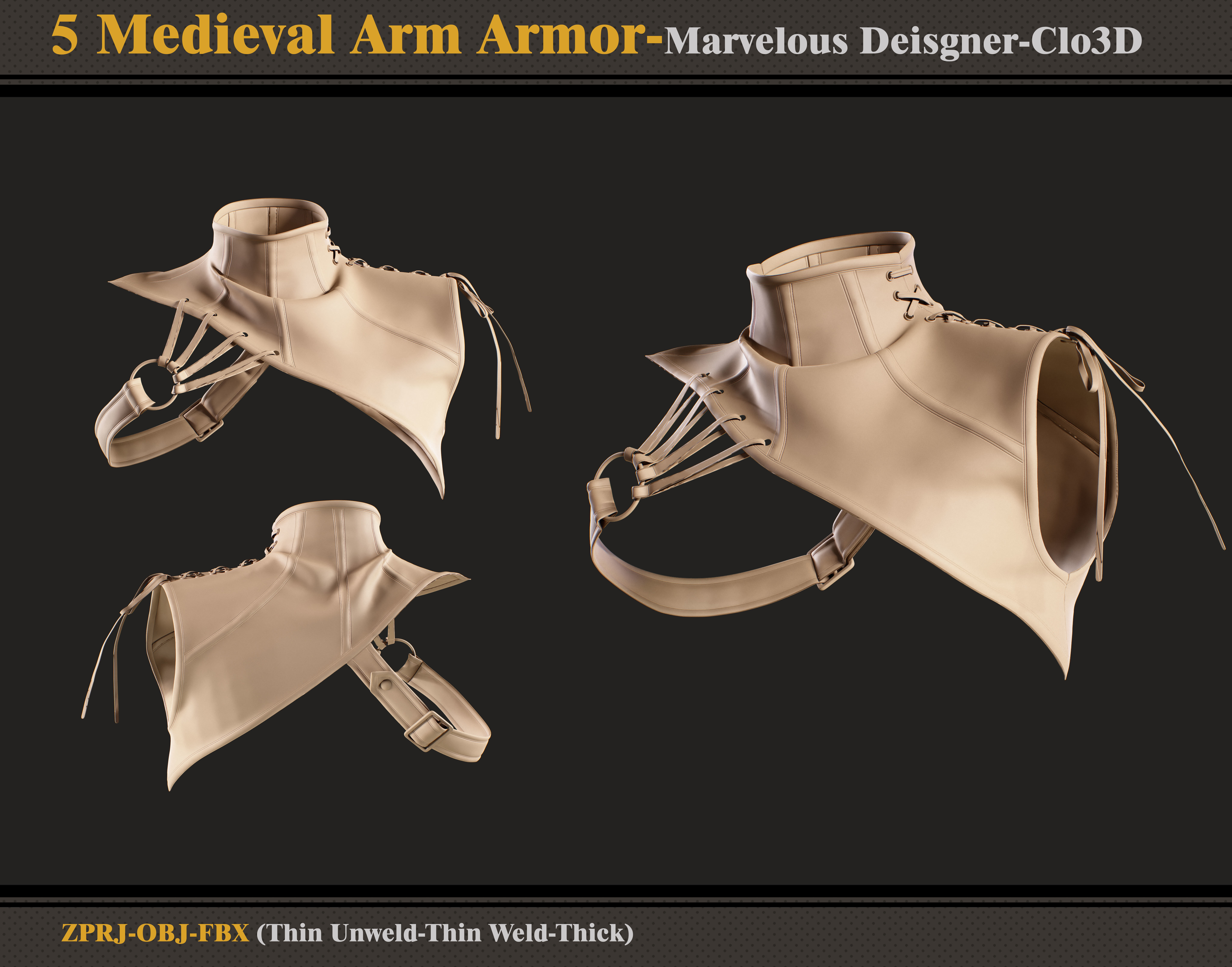 5 Medieval Arm Armor-Marvelous Designer-Clo3D -ZPRJ - FBX - OBJ 3D ...