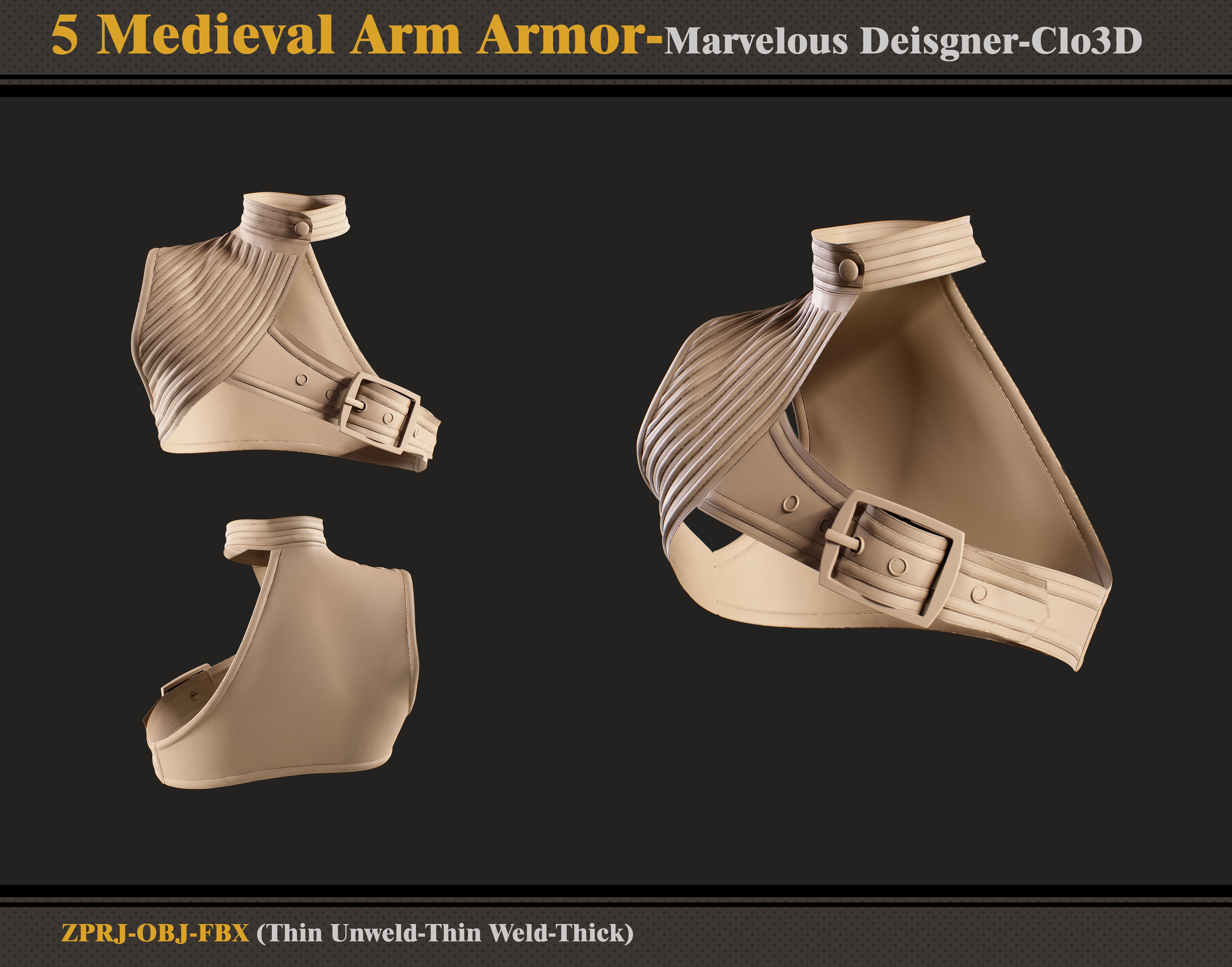 5 Medieval Arm Armor-Marvelous Designer-Clo3D -ZPRJ - FBX - OBJ 3D ...