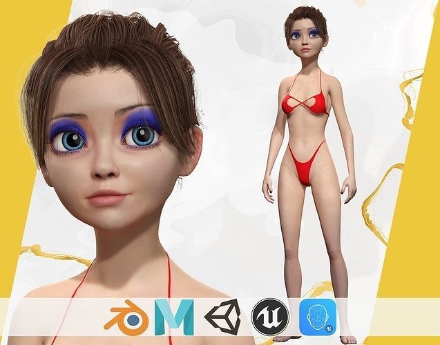 3D model VI Stylized Cute Girl semi realistic woman 3D VR / AR / low-poly | CGTrader